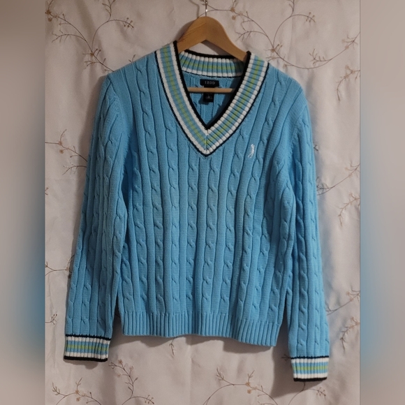 Izod | Sweaters | Vintage Izod Cable Knit Vneck Sweater Blue Rare ...